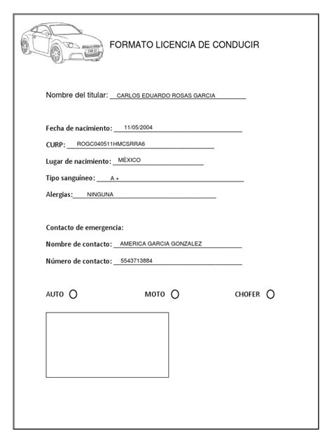 Formato Licencia De Conducir Pdf