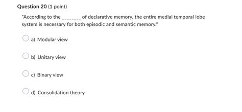 Solved According To The Of Declarative Memory The Entire