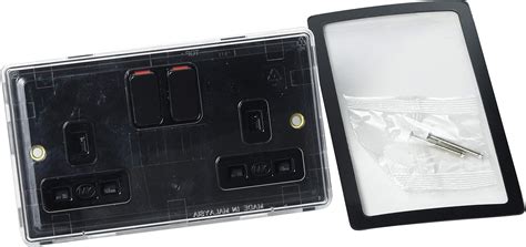 MK Dimensions 2 Gang 13A DP Dual Earth Switch Socket Black Module Amazon Co Uk DIY Tools