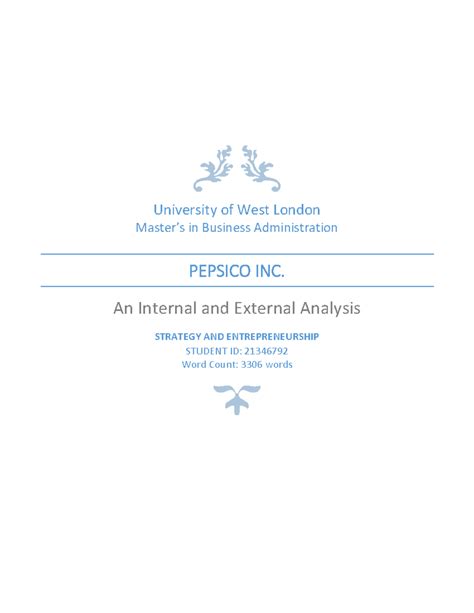 Pepsico Inc Mba Comprehensive Internal And External Analysis Report