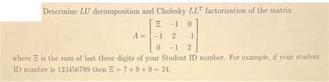 [solved] Determine Lu Decomposition And Cholesky L Solutioninn