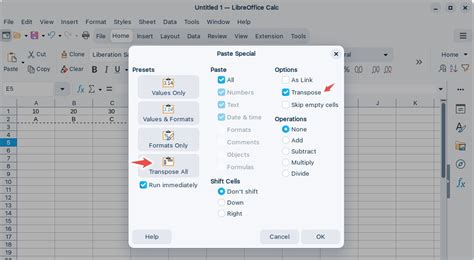 how to transpose tables rotate in libreoffice