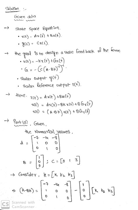 Problem 4 3 Consider The State Space Equation In