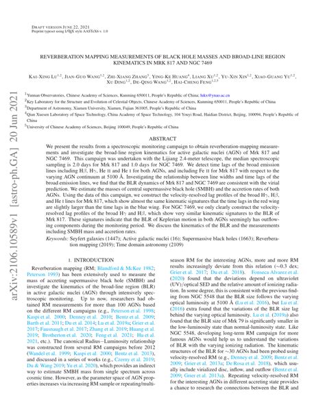 Pdf Reverberation Mapping Measurements Of Black Hole Masses And Broad Line Region Kinematics