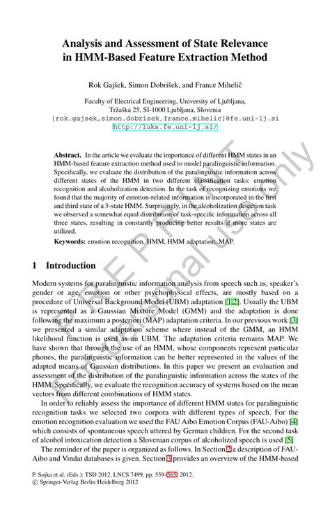 Pdf Analysis And Assessment Of State Relevance In Hmm Based Feature Extraction Method