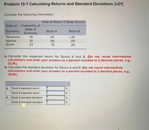 solved problem 13 7 calculating returns and standard