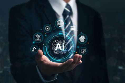 미래 비즈니스에서 인공 지능의 두뇌 작업을 하는 사업가 온라인 네트워크 Ai 인공 지능 혁신 및 기술의 정보 및 데이터에 대한