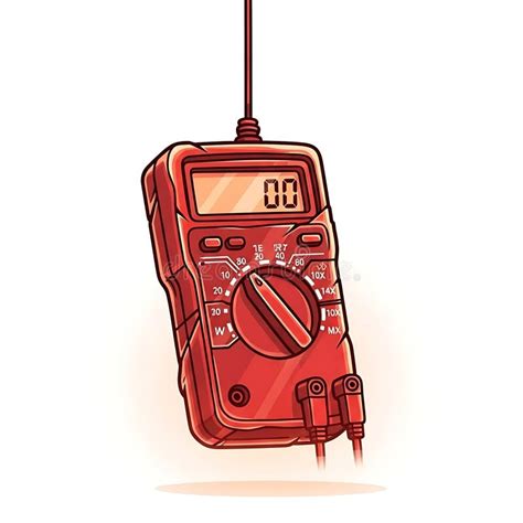 Cartoon Illustration Of An Old Multimeter Hanging Against White
