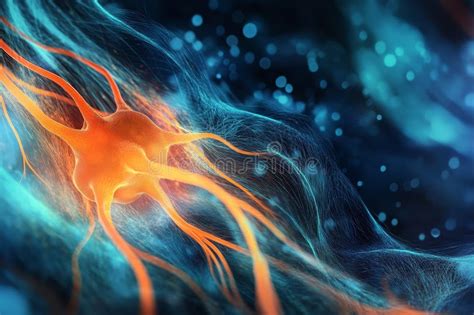 Glowing Orange Neuron Interconnected Digital Transformation Of Neural Networks Concept Stock