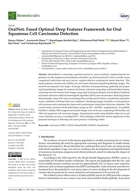 Pdf Oralnet Fused Optimal Deep Features Framework For Oral Squamous Cell Carcinoma Detection