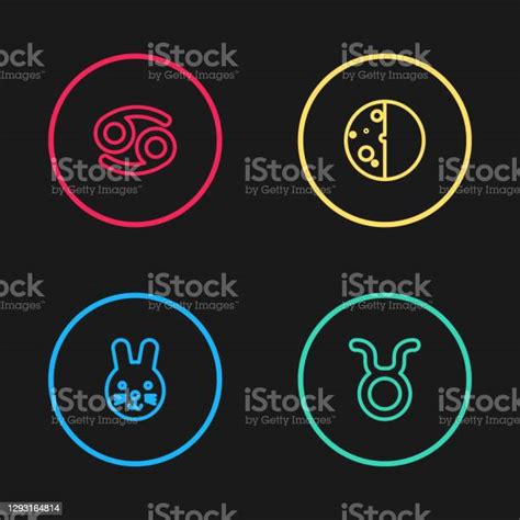 세트 라인 토끼 조디악 황소 자리 태양과 암 아이콘의 이클립스 벡터 검은색에 대한 스톡 벡터 아트 및 기타 이미지 검은색