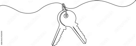Continuous Single Line Drawing Of Set Of Keys On Key Ring Line Art