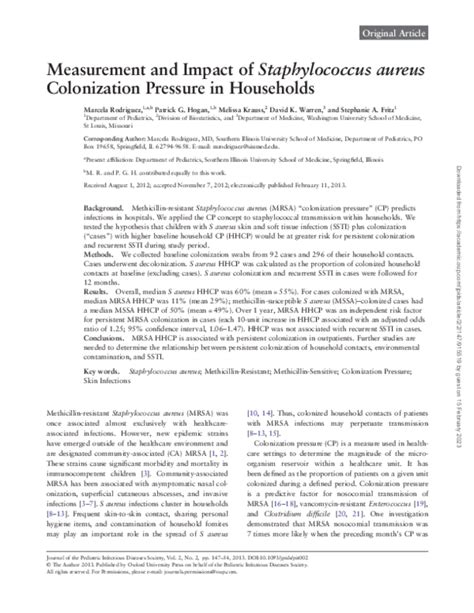 Pdf Measurement And Impact Of Staphylococcus Aureus Colonization Pressure In Households