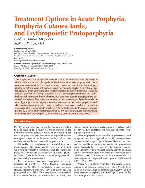Pdf Treatment Options In Acute Porphyria Porphyria Cutanea Tarda