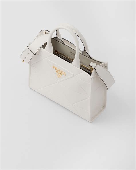 White Small Leather Prada Symbole Bag With Topstitching Prada