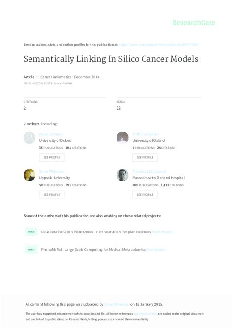 Pdf Semantically Linking In Silico Cancer Models