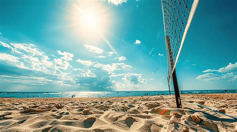 Volleyball Net On Tropical Beach Background Volleyball Beach Net Background Image And