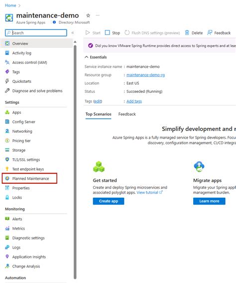Azure Spring Apps Için Planlı Bakımı Yapılandırma Microsoft Learn