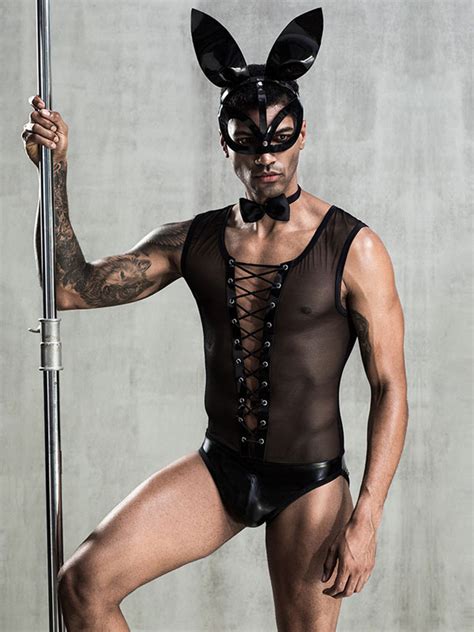 Men Sexy Costume Halloween Adult S Headpiece Jumpsuit Night Club Wear Sexy Lingerie Milanoo Com
