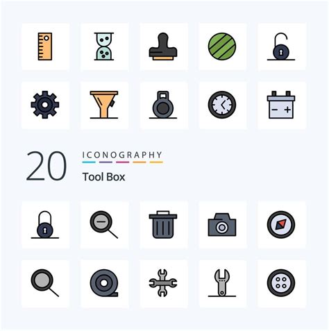 20 tools line filled color icon pack like control tool compass options