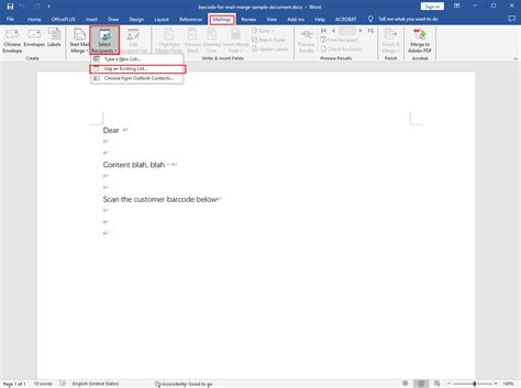 How To Create Barcodes For Word Mail Merge Using Excel Barcode Generator