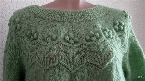 Джемпер круглой кокеткой японским узором спицами Youtube