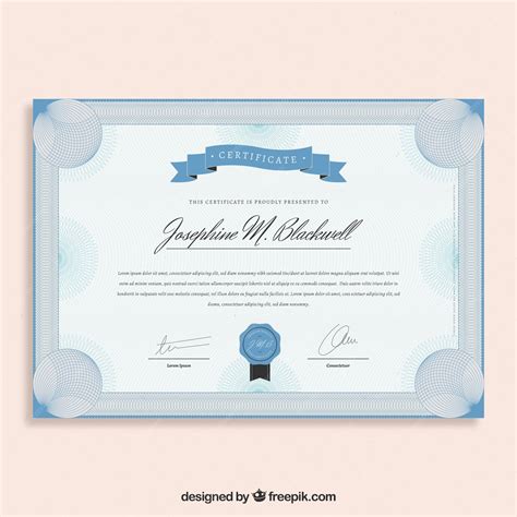 블루 우아한 인증서 템플릿 무료 벡터