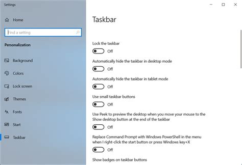 View Taskbar Settings In Windows