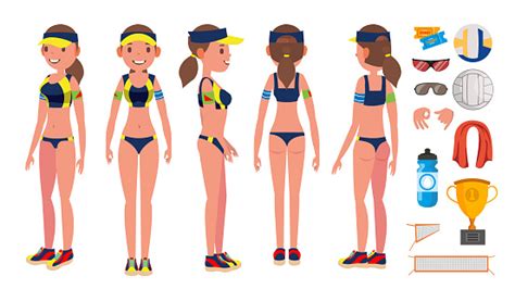 비치 발리 볼 선수 벡터입니다 비치 발리 볼입니다 여름 팀 스포츠입니다 플랫 만화 캐릭터 일러스트를 절연 Championship에 대한 스톡 벡터 아트 및 기타 이미지