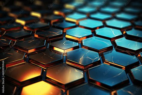 Hexagon Geometric Pattern Background With Interlocking Shapes In Shades Of Blue And Silver