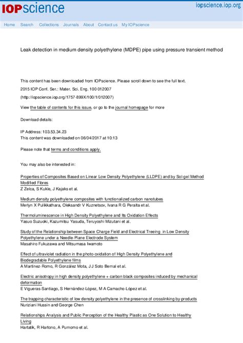 pdf leak detection in medium density polyethylene mdpe pipe using