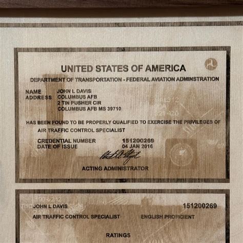 Engraved Faa Air Traffic Controller Certificate Plaque Etsy