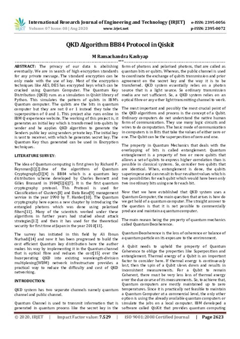 Pdf Irjet Qkd Algorithm Bb84 Protocol In Qiskit