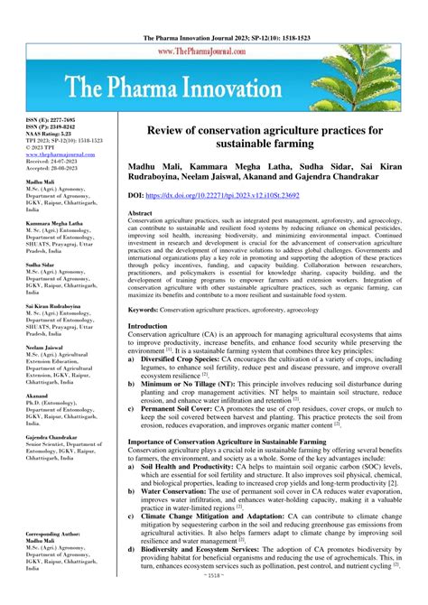 Pdf Review Of Conservation Agriculture Practices For Sustainable Farming