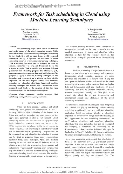 Pdf Framework For Task Scheduling In Cloud Using Machine Learning Techniques