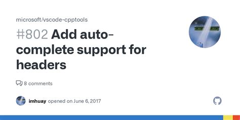 Add Auto Complete Support For Headers · Issue 802 · Microsoftvscode