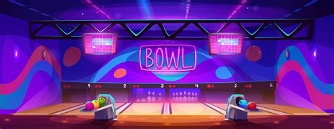 Free Vector Bowling Center Interior With Alley And Pins