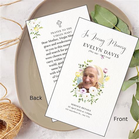 Editable Memorial Prayer Card Template Customizable Funeral