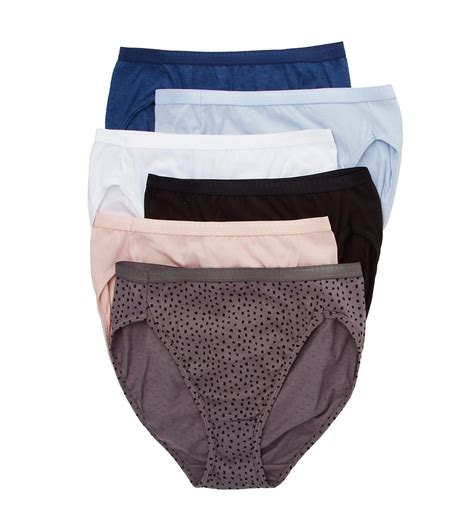 Hanes Womens Cotton Hi Cut Panty 6 Pack 43h6cc White Navy Black 6