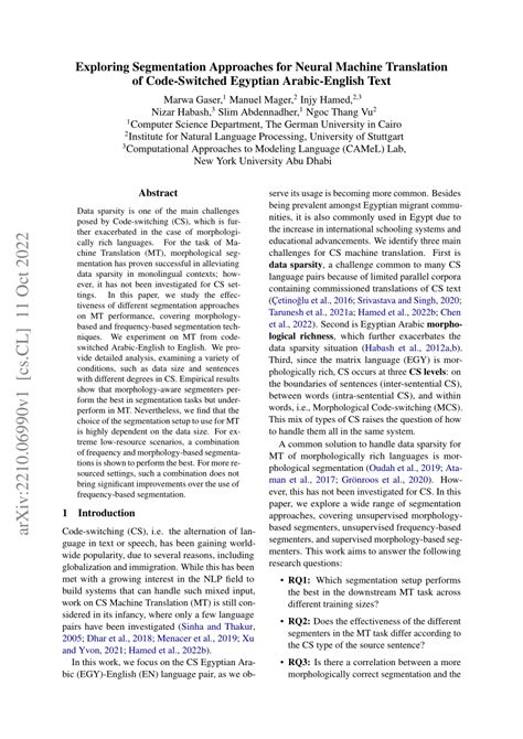 Pdf Exploring Segmentation Approaches For Neural Machine Translation Of Code Switched Egyptian