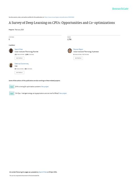 2020 Survey Dnncpu Mittalrajputsubramoney Pdf Central Processing Unit Parallel Computing