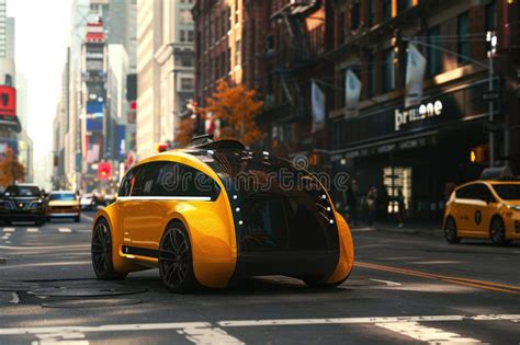 Futuristic Autonomous Vehicle Navigating Through A Quiet Urban Street