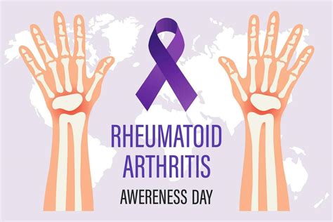 Rheumatoid Arthritis Awareness Day Banner Purple Ribbon And Skeleton