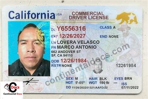 California Drivers License Continental Docs