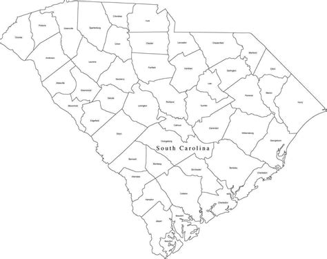 Black And White South Carolina Digital Map With Counties