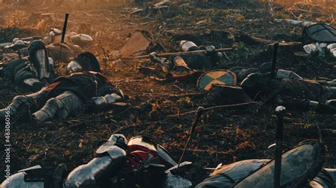 After Epic Battle Bodies Of Dead And Murdered Medieval Knights Lying On