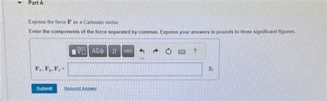 Solved Express The Force F As A Cartesian Vector Enter The Chegg Com