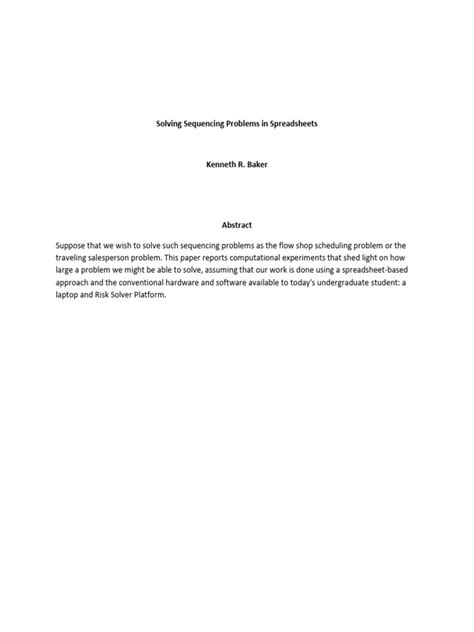 Sequencing In Spreasheets Pdf Linear Programming Mathematical Optimization