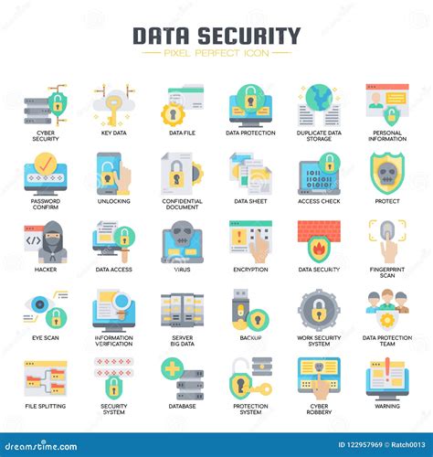 Data Security Pixel Perfect Icons Stock Vector Illustration Of