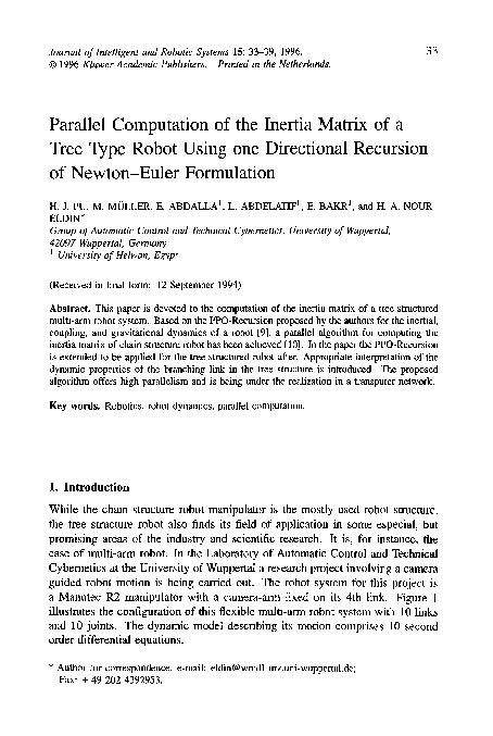 Pdf Parallel Computation Of The Inertia Matrix Of A Tree Type Robot